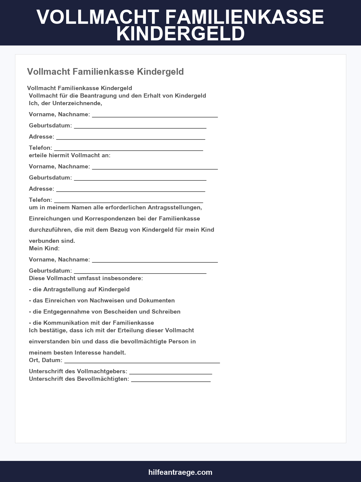 Vollmacht Familienkasse Kindergeld